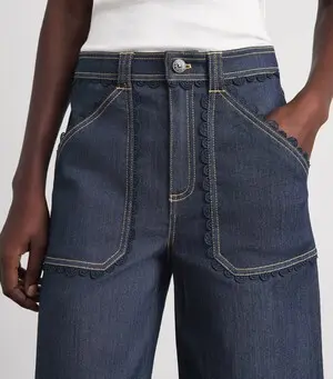 Cinq À Sept Guipure Lace-trim Wide-leg Jeans