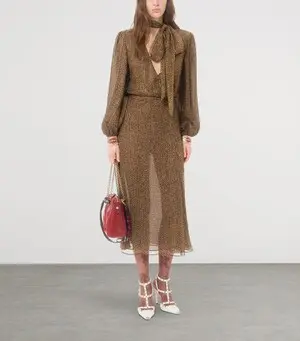 Valentino Garavani Silk-blend Embellished-cuff Midi Dress