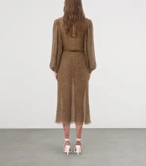 Valentino Garavani Silk-blend Embellished-cuff Midi Dress