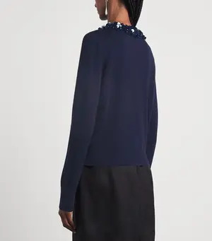 Ulla Johnson Merino Wool Embellished Cardigan - Navy