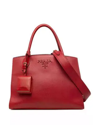 Prada 2010-2026 Medium Saffiano Cuir Monochrome Top Handle Tote Satchel - Red