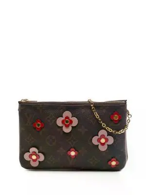 LOUIS VUITTON 2019 Monogram Blooming Flowers Double Zip Pochette Crossbody Bag - Brown