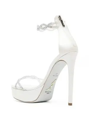 Rene Caovilla Braided Crystal Embellished Sandals - White