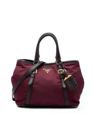 Prada 2013-2026 Soft Calf Trimmed Tessuto Satchel - Red