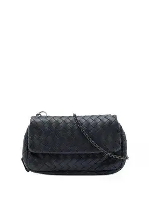 Bottega Veneta 2012-2026 Mini Nappa Intrecciato Expandable Chain Flap Crossbody Bag - Black