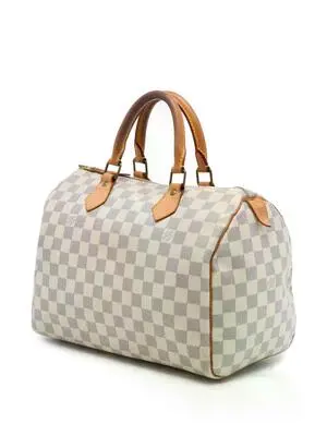 LOUIS VUITTON Damier Azur Speedy 30 Boston Bag - White