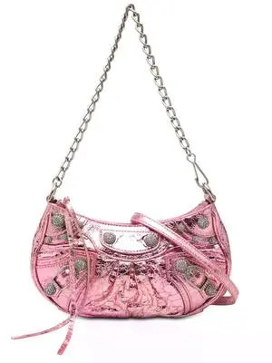 Balenciaga 2021-2026 Mini Metallic Lambskin Motocross Le Cagole Satchel - Pink