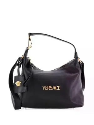 Versace Tag Leather Hobo Bag - Black