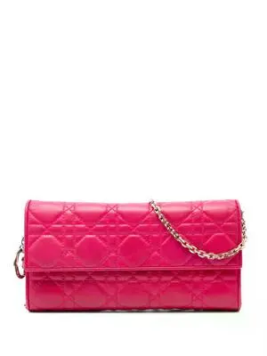 Dior 2014 Lambskin Cannage Lady Wallet On Chain Crossbody Bag - Pink