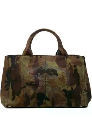 Prada 2013-2026 Canvas Canapa Logo Camouflage Tote Satchel - Brown