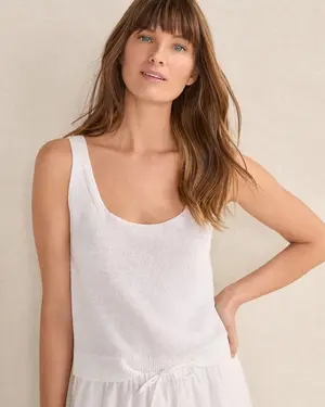 HAVEN WELL WITHIN Organic Cotton Linen Scoop Neck Tank Top - White