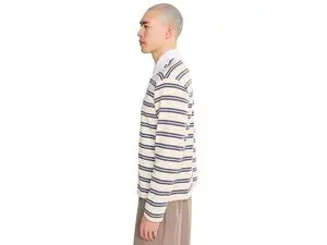 PUMA Essentials Elevated No.1 Relaxed Striped Rugby Polo Clothing Buttercream/striped - Navy