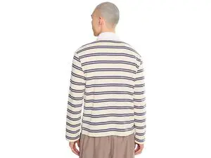 PUMA Essentials Elevated No.1 Relaxed Striped Rugby Polo Clothing Buttercream/striped - Navy