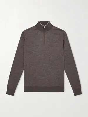 Peter Millar Excursionist Merino Wool-blend Half-zip Sweater - Brown