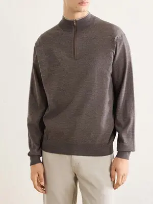 Peter Millar Excursionist Merino Wool-blend Half-zip Sweater - Brown