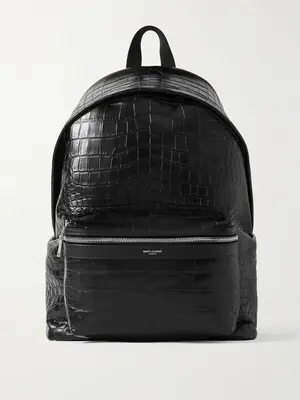 Saint Laurent City Croc-effect Glossed-leather Backpack