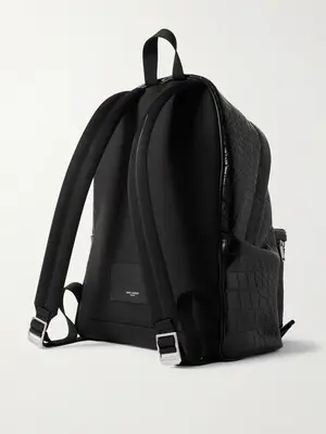 Saint Laurent City Croc-effect Glossed-leather Backpack