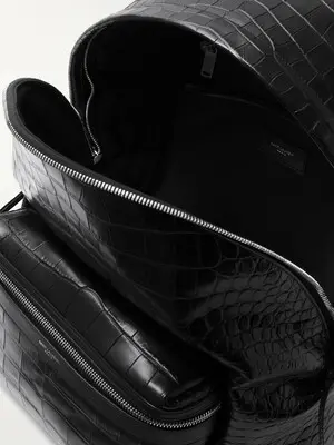 Saint Laurent City Croc-effect Glossed-leather Backpack