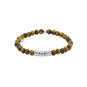 Tateossian Classic Discs Beaded Bracelet In Rhodium-plated Sterling Silver With Tiger Eye - Silver/brown