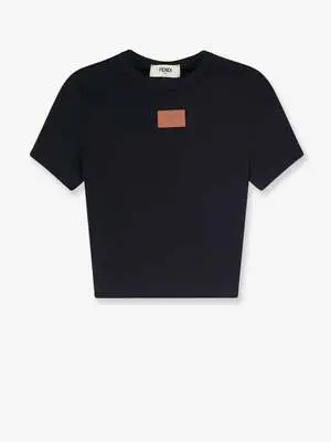 Fendi Cropped Stretch Cotton Tshirt - Black