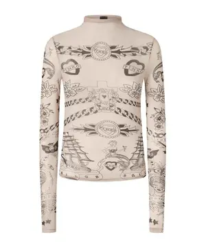 Pinko Graphic Print Mesh Long Sleeve Top
