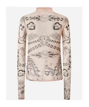 Pinko Graphic Print Mesh Long Sleeve Top