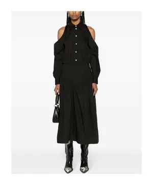 Pinko Fringed Cold Shoulder Midi Shirt Dress