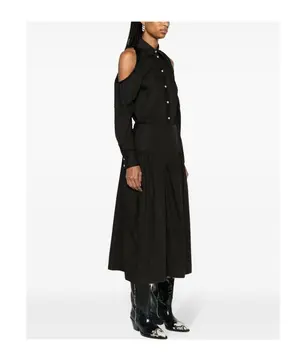 Pinko Fringed Cold Shoulder Midi Shirt Dress