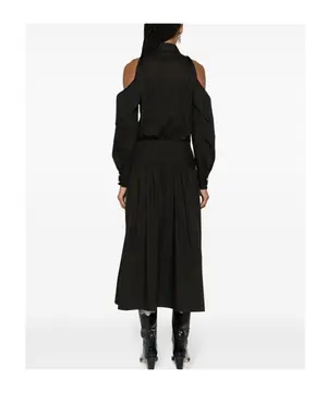 Pinko Fringed Cold Shoulder Midi Shirt Dress