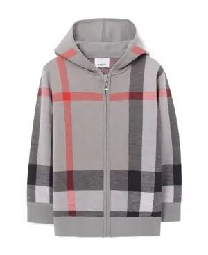 Burberry Checked Wool Zip-up Hoodie - Gray