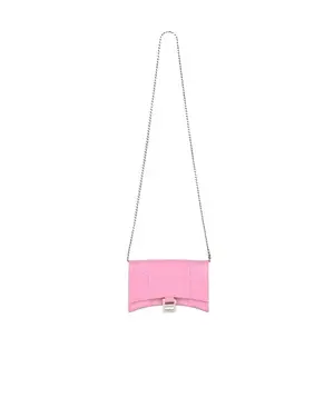 Balenciaga Hourglass Wallet With Chain Crocodile Embossed - Pink