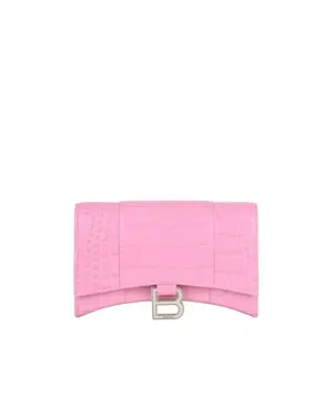 Balenciaga Hourglass Wallet With Chain Crocodile Embossed - Pink