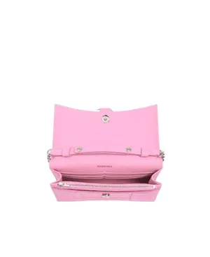 Balenciaga Hourglass Wallet With Chain Crocodile Embossed - Pink