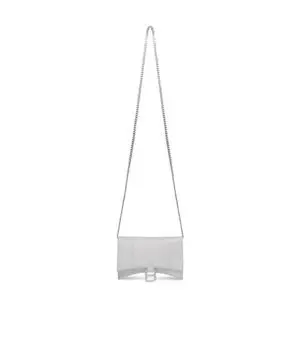 Balenciaga Portafoglio Hourglass Xs Con Catena In Tessuto Scintillante Da Donna In Argento - Silver