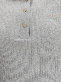 Fendi Ribbed-knit Polo Shirt With Scalloped Edges