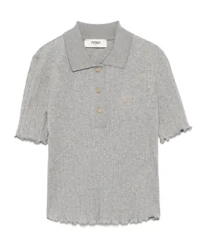 Fendi Ribbed-knit Polo Shirt With Scalloped Edges