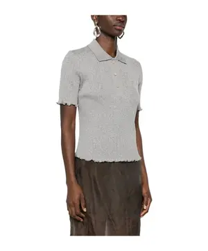 Fendi Ribbed-knit Polo Shirt With Scalloped Edges