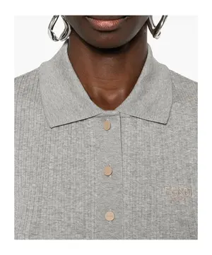 Fendi Ribbed-knit Polo Shirt With Scalloped Edges