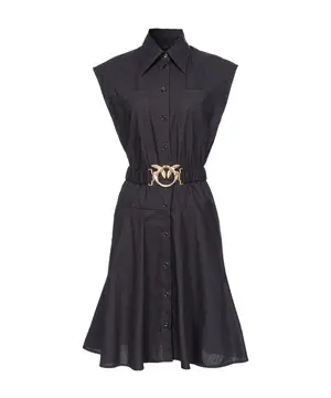 Pinko Cotton Shirtdress With Love Birds Buckle - Black