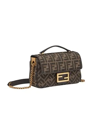 Fendi Baguette Midi Shoulder Bag With Ff Pattern And Gold Tone Hardware