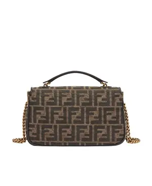 Fendi Baguette Midi Shoulder Bag With Ff Pattern And Gold Tone Hardware