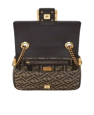 Fendi Baguette Midi Shoulder Bag With Ff Pattern And Gold Tone Hardware