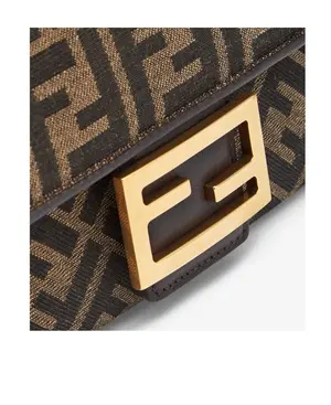 Fendi Baguette Midi Shoulder Bag With Ff Pattern And Gold Tone Hardware