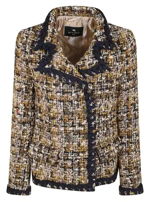 Etro Double-breasted Long Sleeve Tweed Jacket - Multicolor