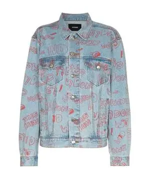 We11Done Graffiti Print Denim Jacket - Blue