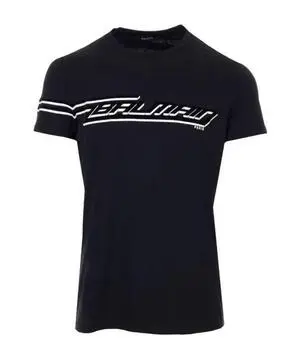 Balmain Flocked Cotton T-shirt With White Logo Print