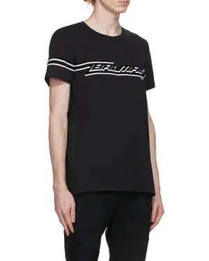 Balmain Flocked Cotton T-shirt With White Logo Print