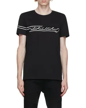 Balmain Flocked Cotton T-shirt With White Logo Print