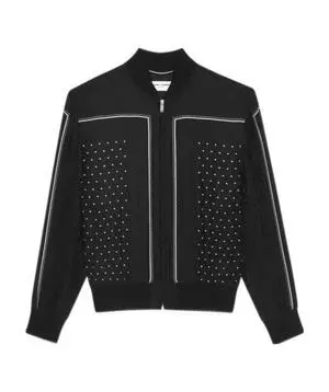 Saint Laurent Polka-dot Pattern Bomber Jacket - Black
