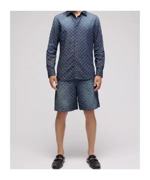 Gucci Gg Chambray Cotton Denim Shorts - Blue